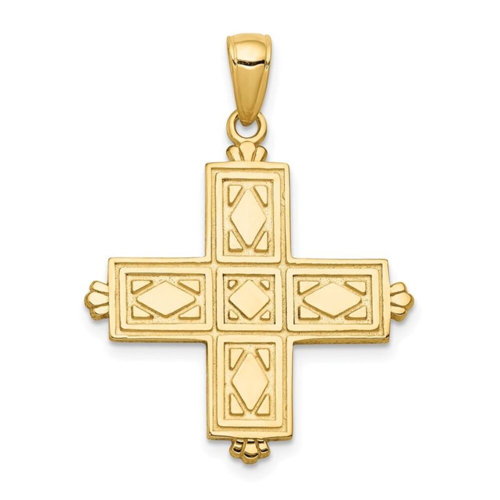 14k Yellow Gold Etched Square Cross W/Crown Tips Pend… - Gem